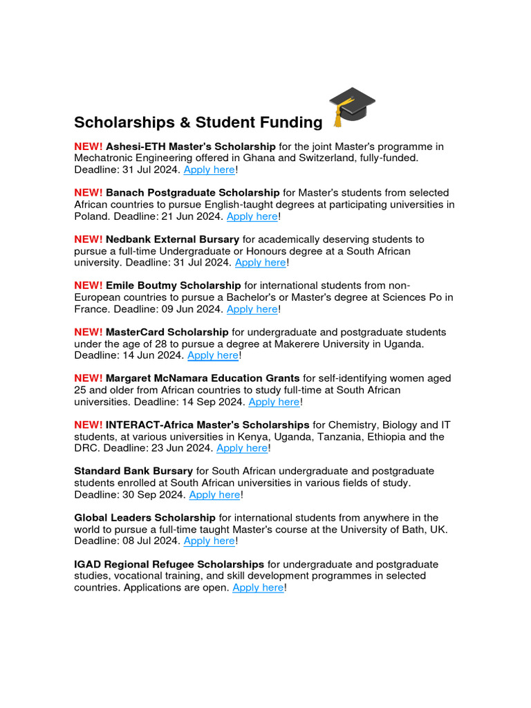 NEW Scholarships For International Students | Download Free PDF | Academic Degree | Postgraduate ...