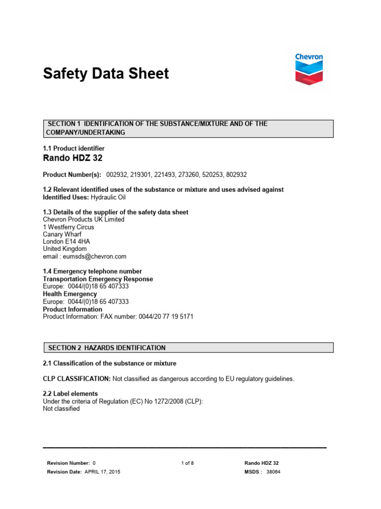 Sds Rando Hdz 32 Pdf Toxicity Dangerous Goods