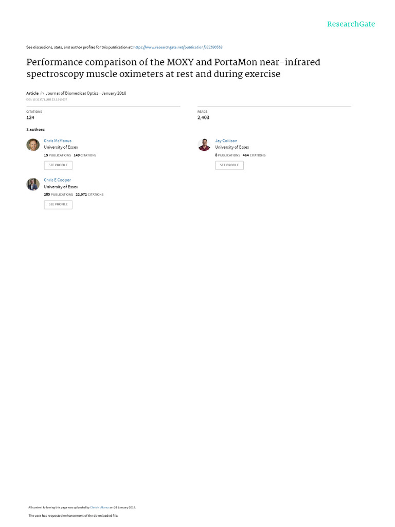 Performance Comparison of The MOXY and PortaMon Ne | PDF | Hemoglobin ...