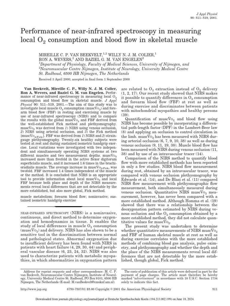 Van Beekvelt Et Al 2001 Performance of Near Infrared Spectroscopy in ...