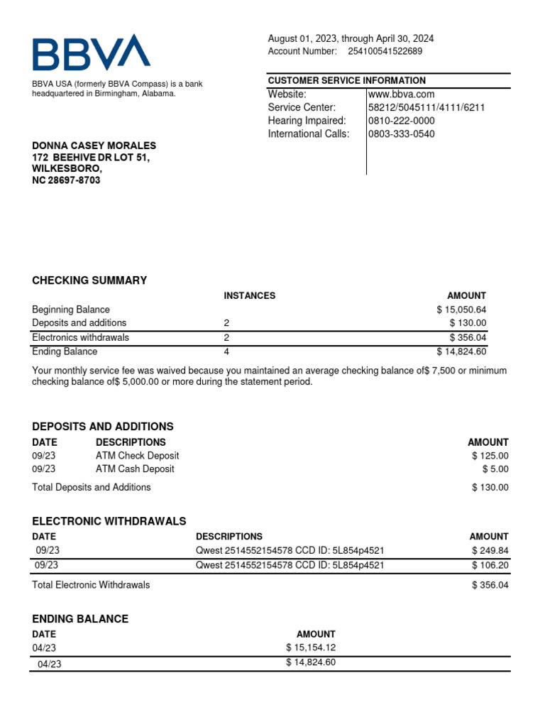 Donna Casey Bank Statement | PDF | Deposit Account | Financial Services ...