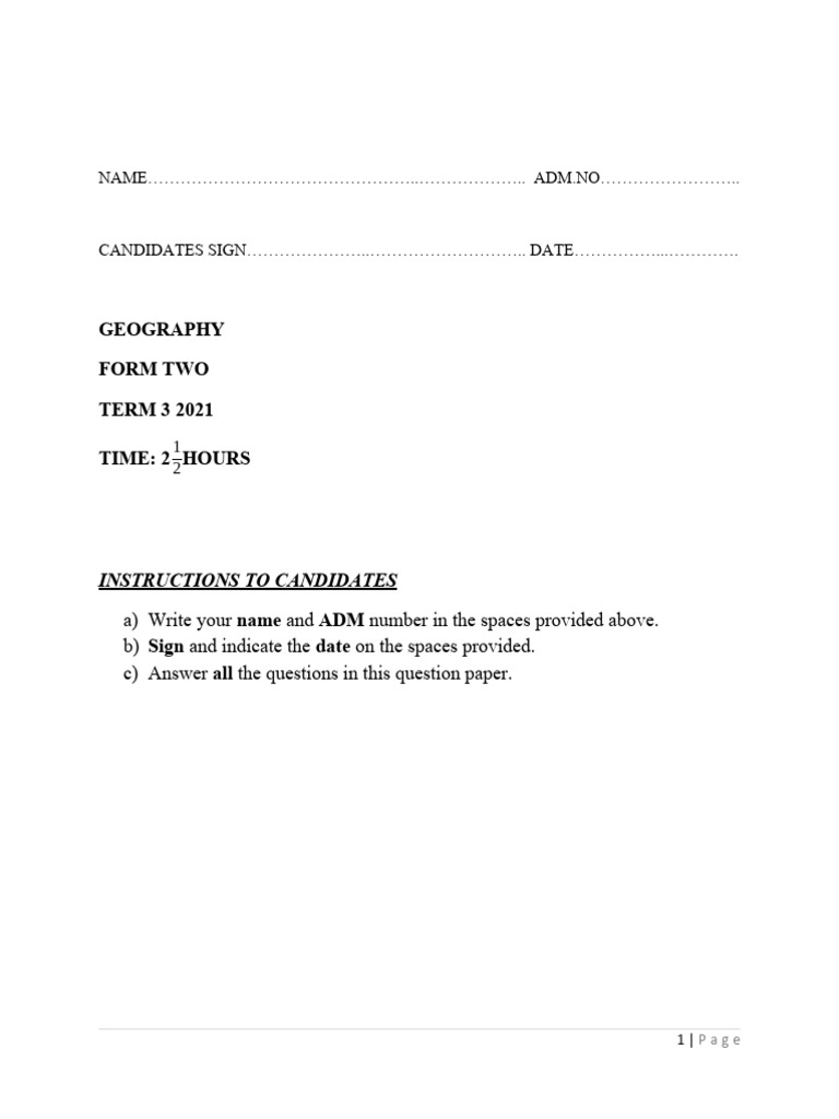 Geography f2 Term 3 Exam 2021 | PDF | Earth Sciences | Physical Geography