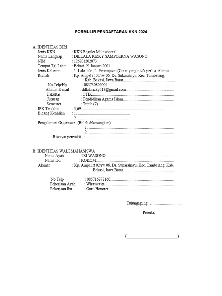 Formulir Pendaftaran KKN 2024 | PDF