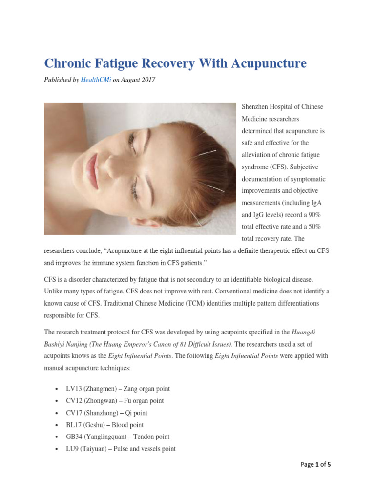 Chronic Fatigue Recovery With Acupuncture | PDF | Acupuncture | Chronic ...