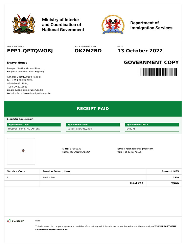 Epp1-Qptqwobj-Immigration Receipt | PDF | Authentication | Government ...