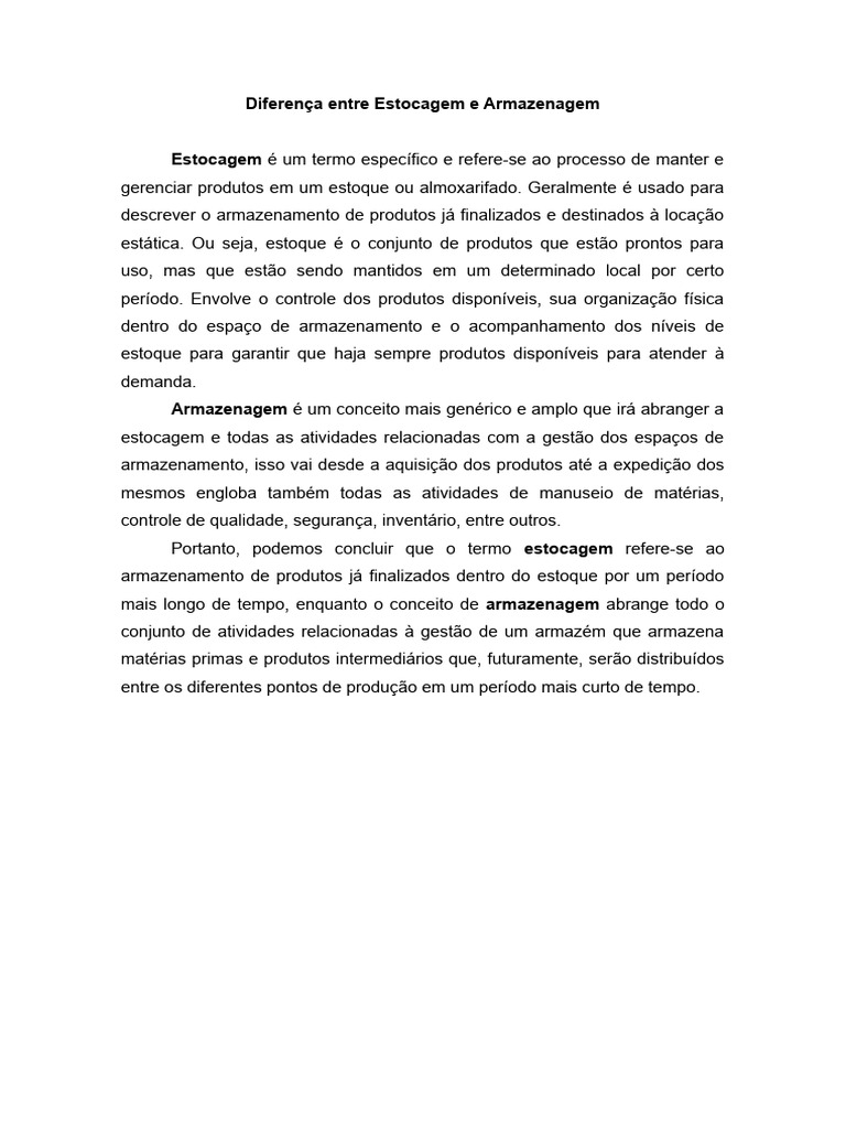 Diferença entre Estocagem e Armazenagem | PDF Diferença entre Estocagem e Armazenagem | PDF