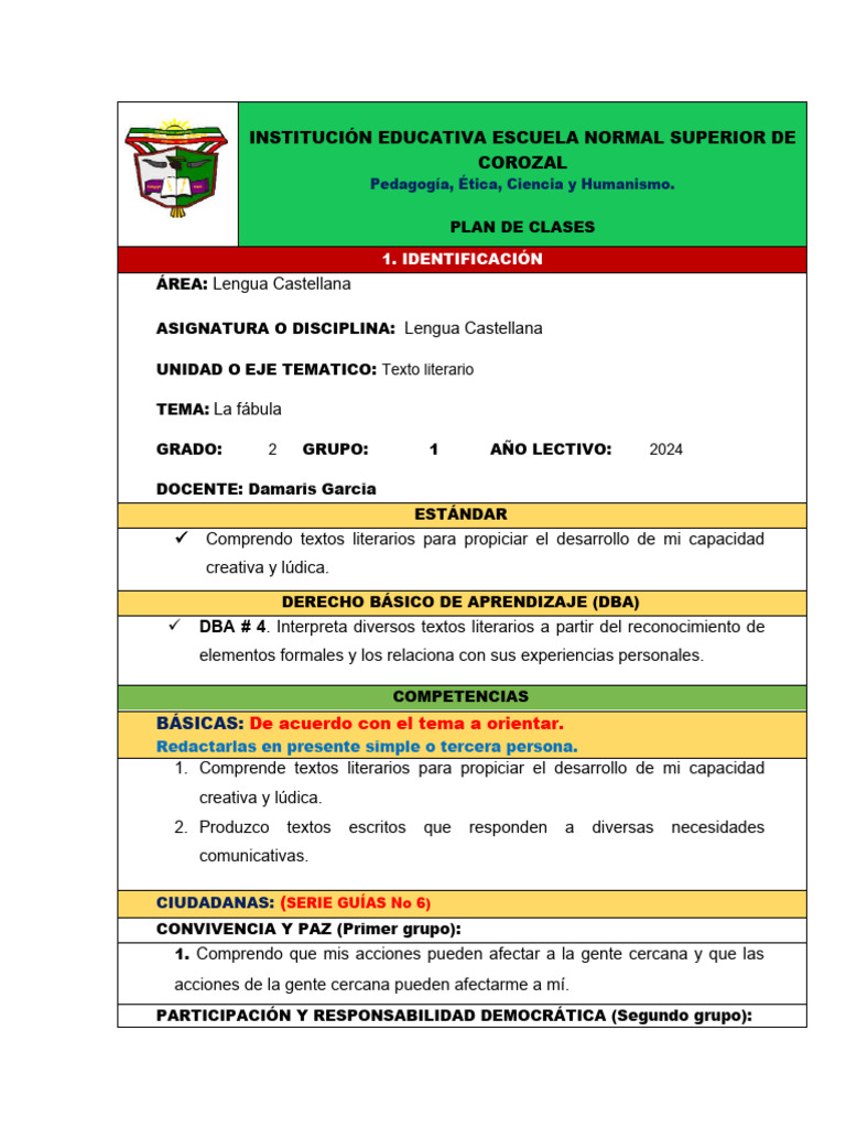 Plan de Clases El Cuento | PDF | Maestros | Aprendizaje