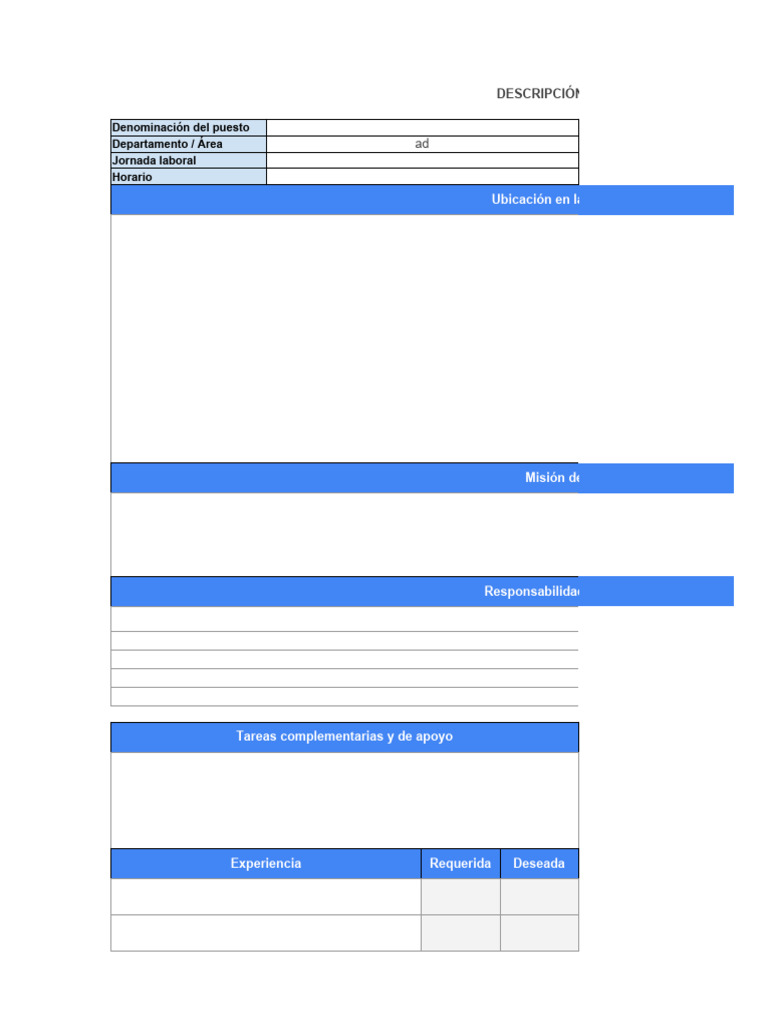 Plantilla Modelo para Describir Un Puesto de Trabajo 1 | Descargar ... Plantilla Modelo para Describir Un Puesto de Trabajo 1 | Descargar ...
