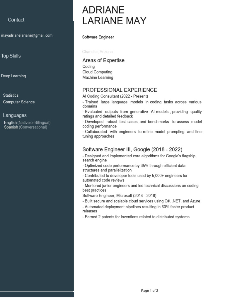 Adriane Lariane May CV | PDF | Computer Programming | Artificial Intelligence
