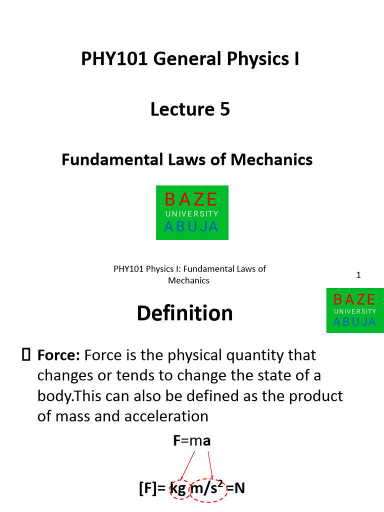PHY 101 Lecture 5 | PDF | Force | Momentum PHY 101 Lecture 5 | PDF | Force | Momentum