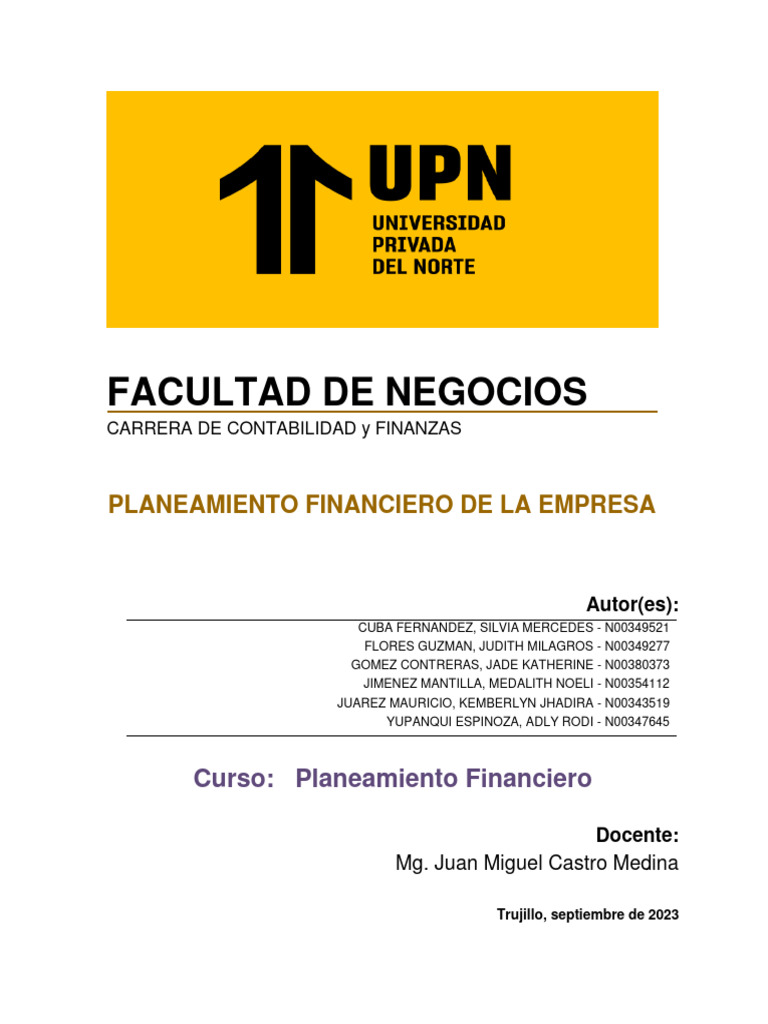 Informe Final - Planeamiento Financiero | PDF | Rentabilidad sobre recursos propios | Business