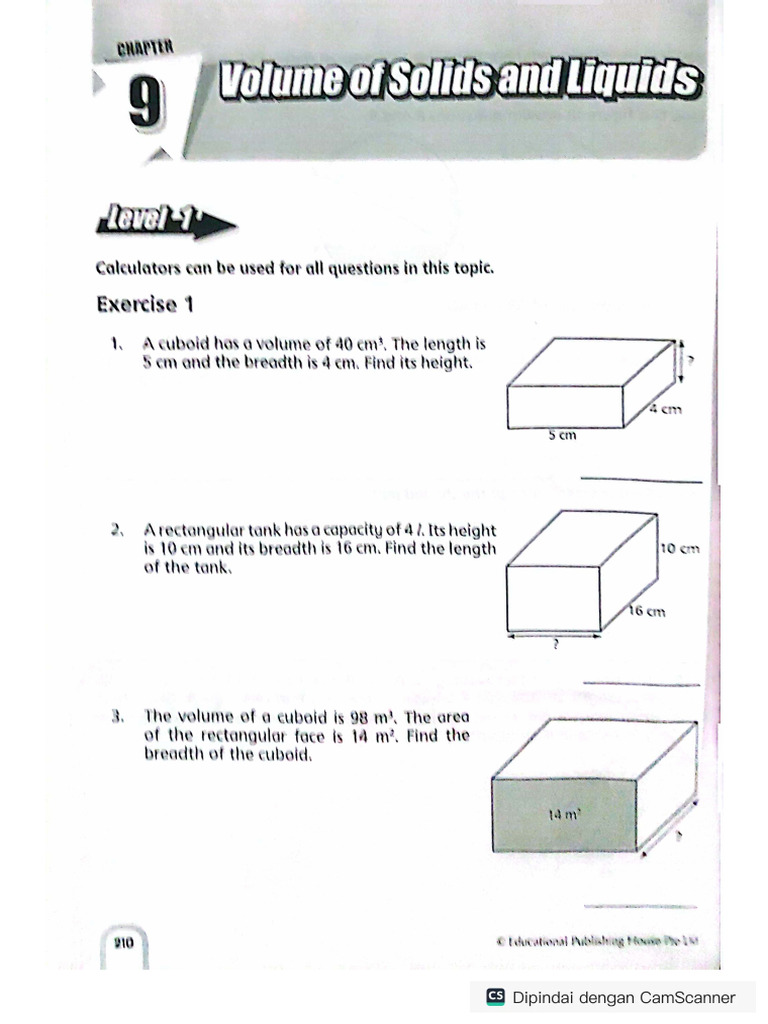 Grade 6 - Mathematics - Chapter 9 (Volume of Solids and Liquids) | PDF