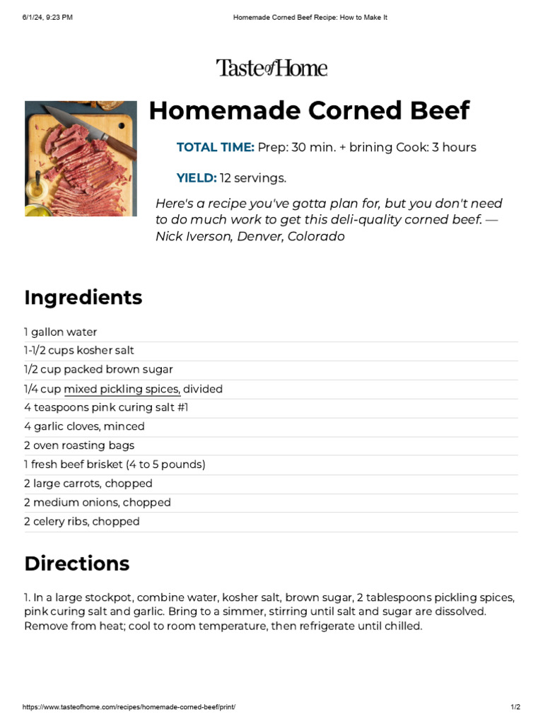 Homemade Corned Beef Recipe | PDF | Wellness | Religion & Spirituality