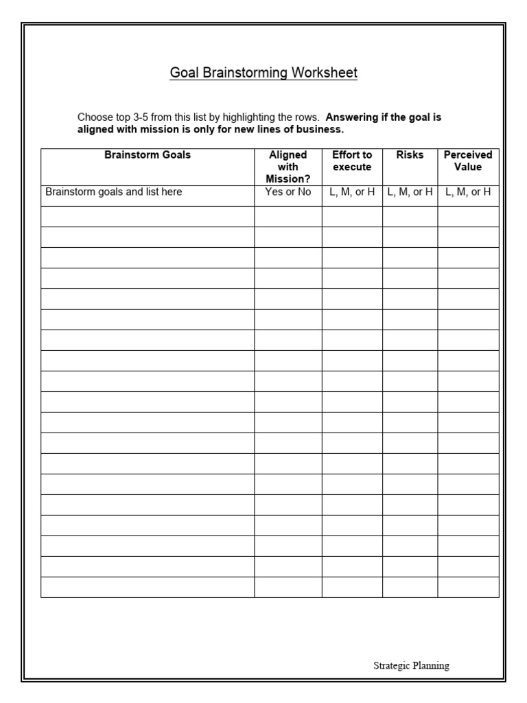 Goal Brainstorming Worksheet MGMT 0400 | PDF