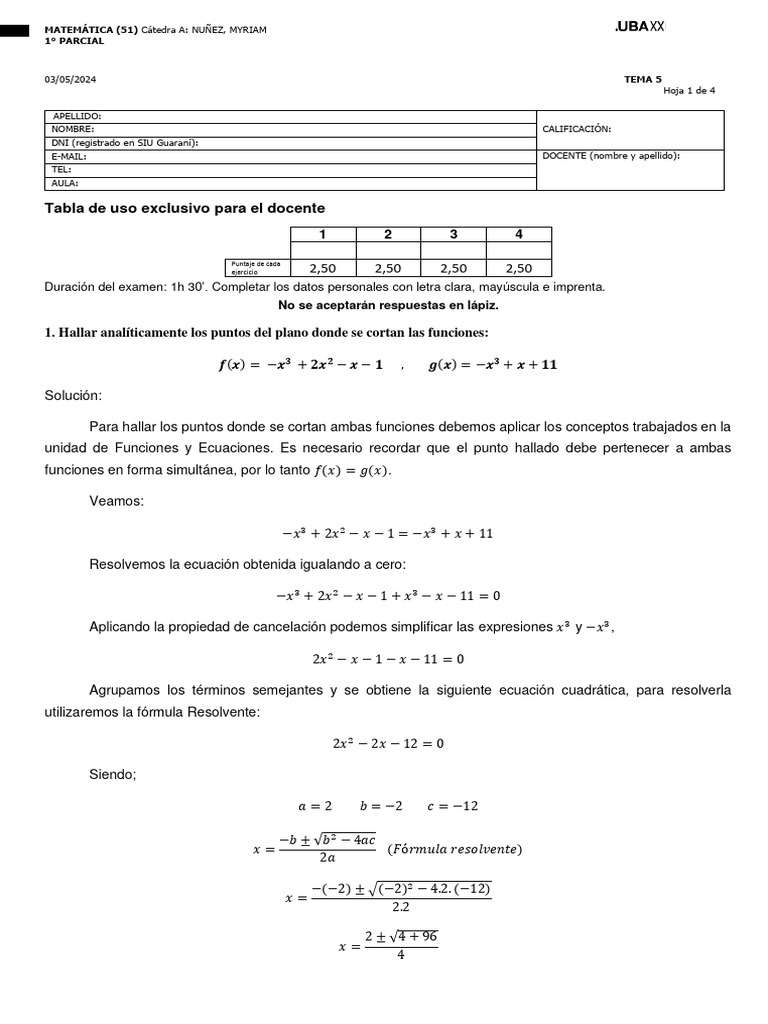 Resolución Primer Parcial Matematica 51 Segundo Turno Tema 5 03-05-2024 ...