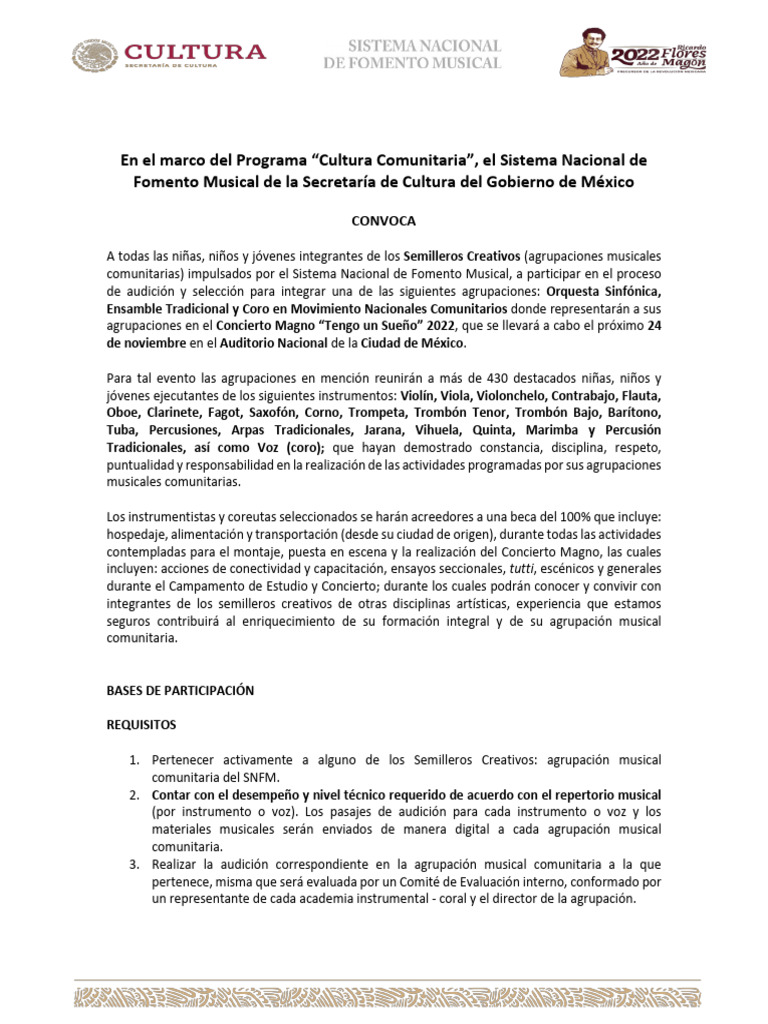 Convocatoria OSNC Tengo Un Sueño 2022 | Descargar gratis PDF | Coro ...