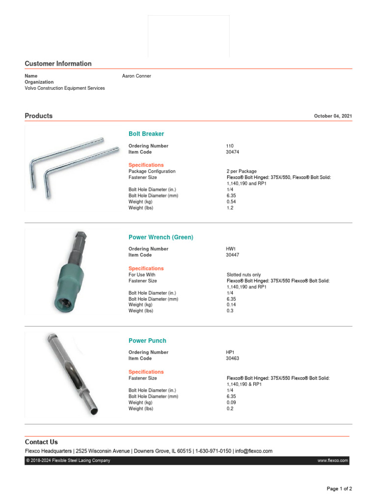 Flexco Items | PDF | Screw | Manufactured Goods