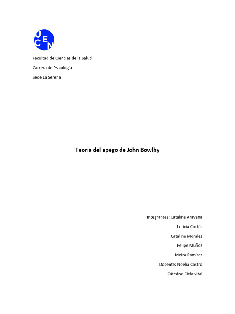 Documento Teoría Del Apego John Bowlby | PDF | Teoría de apego | Las emociones