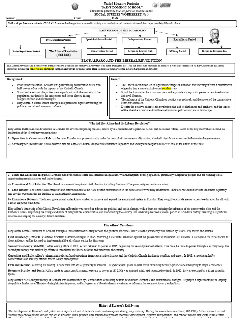 Social Studies Worksheet No 3 7ths | PDF | Liberalism | Ecuador