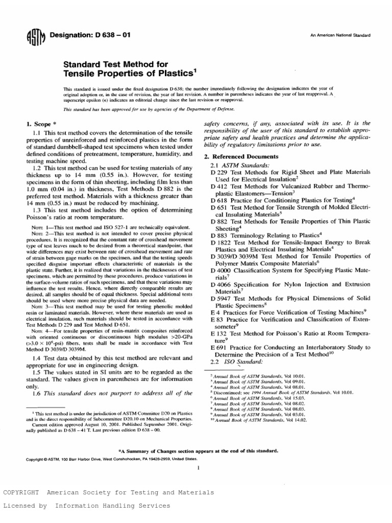 ASTM D638-2001 | PDF