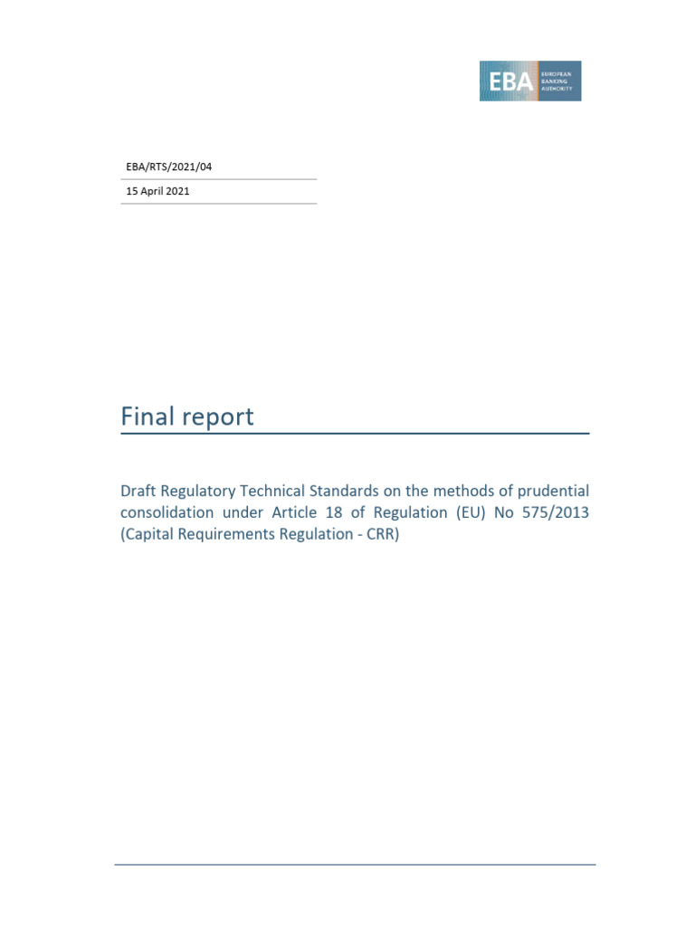 Final Report Draft RTS Consolidation | PDF | International Financial Reporting Standards | Risk