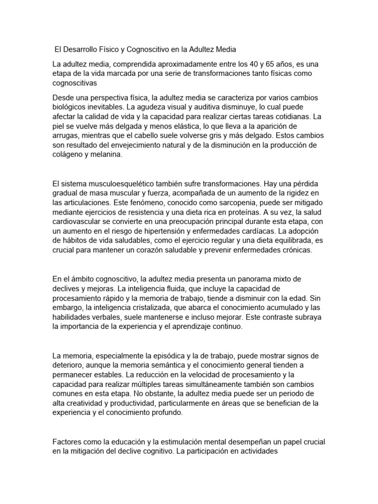 El Desarrollo Físico y Cognoscitivo en la Adultez Media | Descargar gratis PDF | Adultos ...