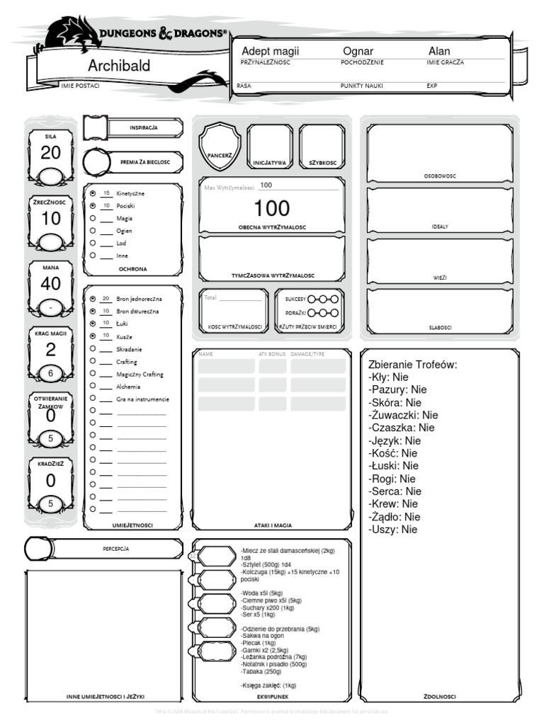 Character Sheet - Form Fillable | PDF