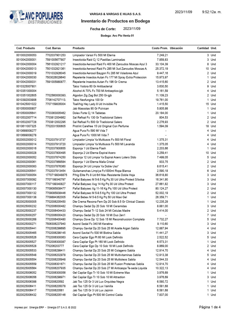 Inventario Punto de Venta Avc 01 09-11-2023 | PDF Inventario Punto de Venta Avc 01 09-11-2023 | PDF