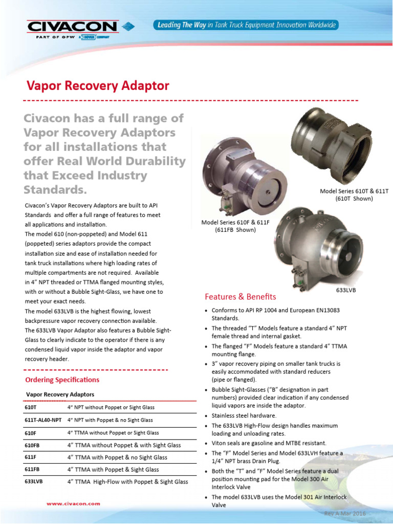 Durable Vapor Recovery Adaptors | PDF | Gas Technologies | Mechanical ...