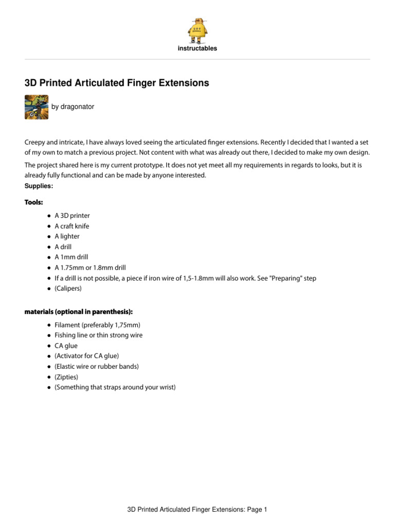 3D Printed Articulated Finger Extensions | PDF | 3 D Printing | Hand