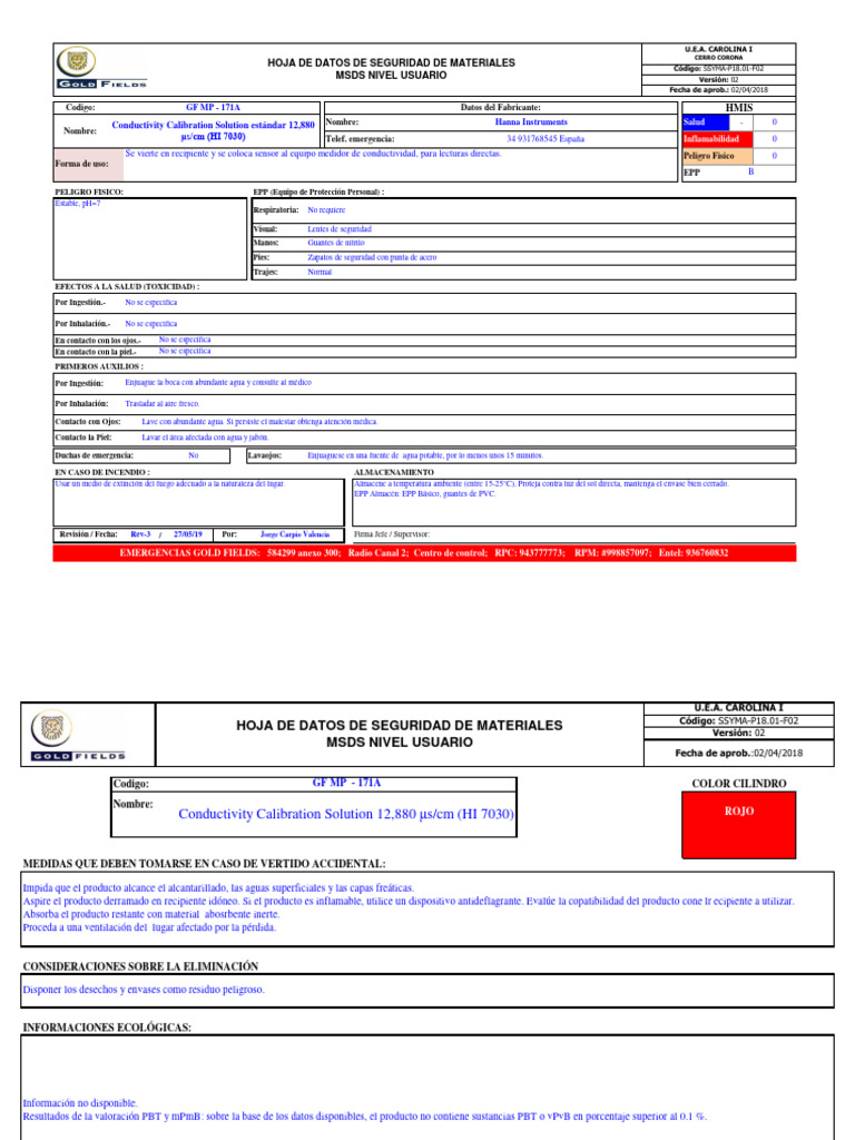 GF-MP - 171A - (Conductivity Calibration Solution Est Ndar 12,880 Micro S-CM (HI 7030) ) | PDF ...