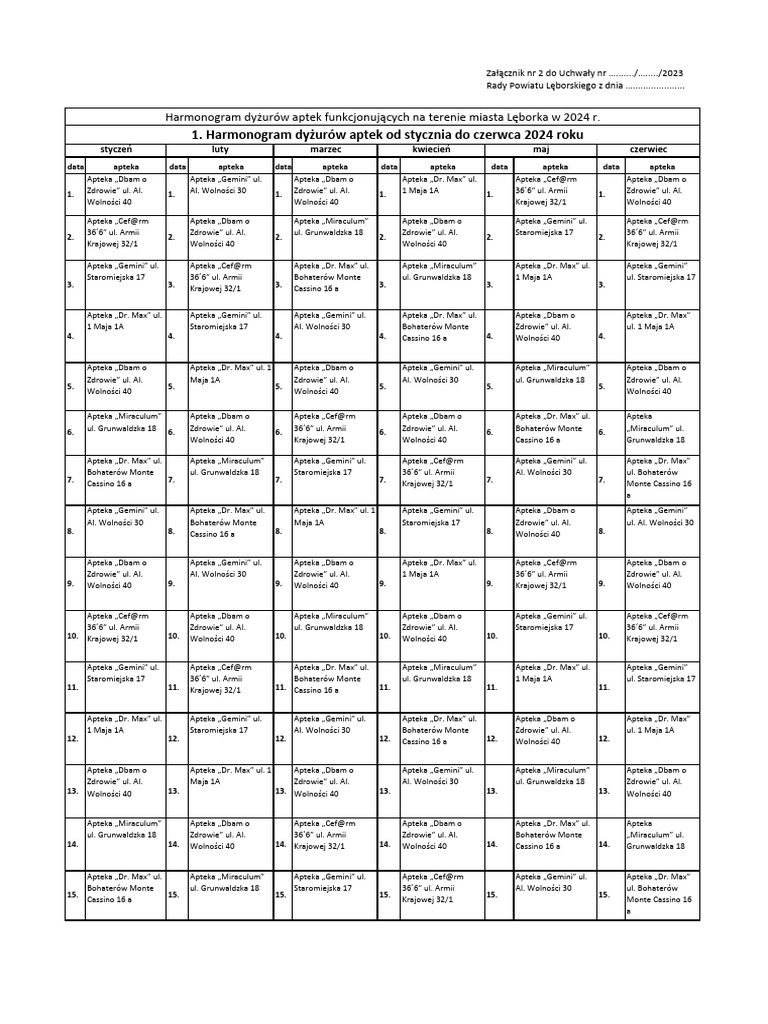 Harmonogram 2024 | PDF