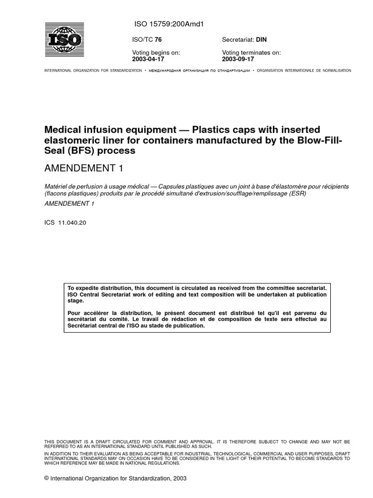 Iso 15759 - Infusion - Plastic Caps | PDF | International Organization For Standardization ...