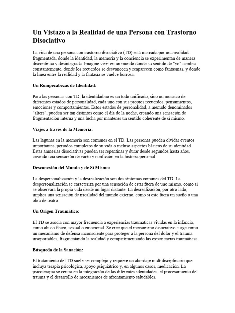 Trastorno Disociativo: Realidad Fragmentada | PDF | Sicología | Salud ...