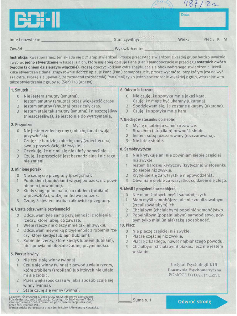 BDI-II Arkusz | PDF