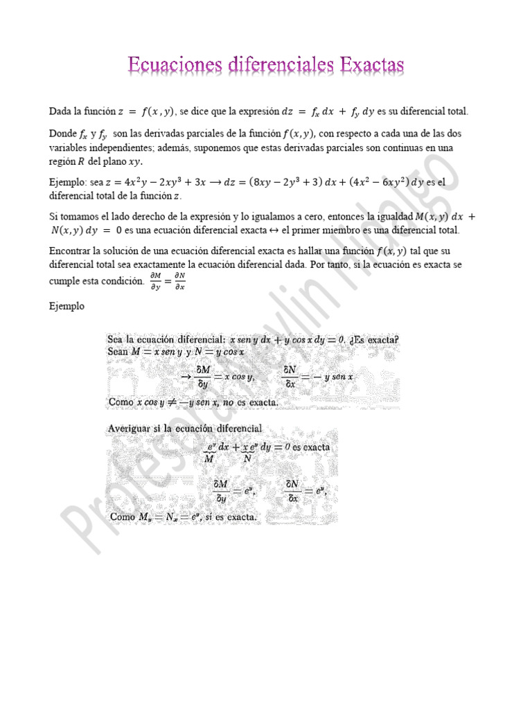 Ecuaciones Diferenciales Exactas | PDF | Ecuaciones | Integral