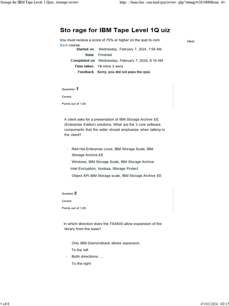 Storage For IBM Tape Level 1 Quiz | PDF | Computer Engineering | Computing
