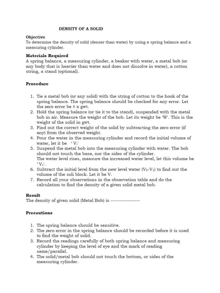 Experiment 1 - Density of a Solid | PDF Experiment 1 - Density of a Solid | PDF