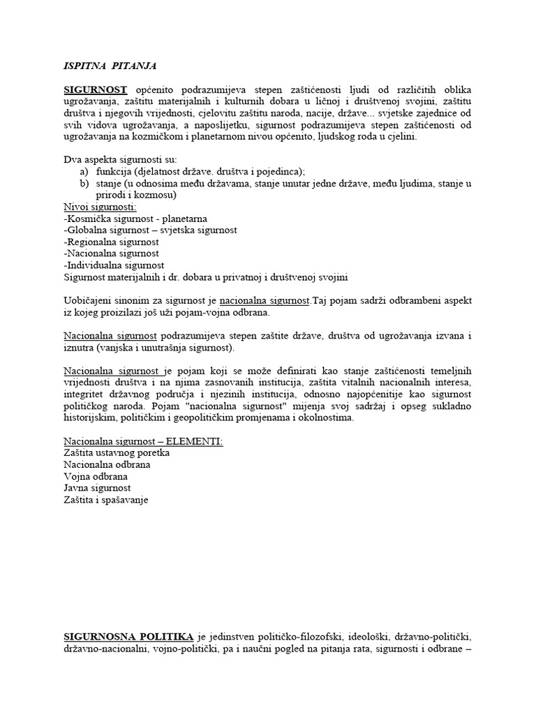 Uvod-U-Sigurnosne-I-Odbrambene-Studije - SKRIPTA 1 | PDF