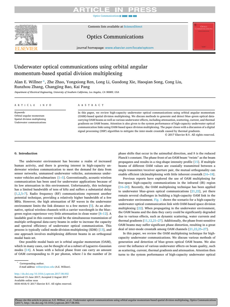 Underwater Optical Communications Using Orbital Angular Momentum-Based Spatial Division ...