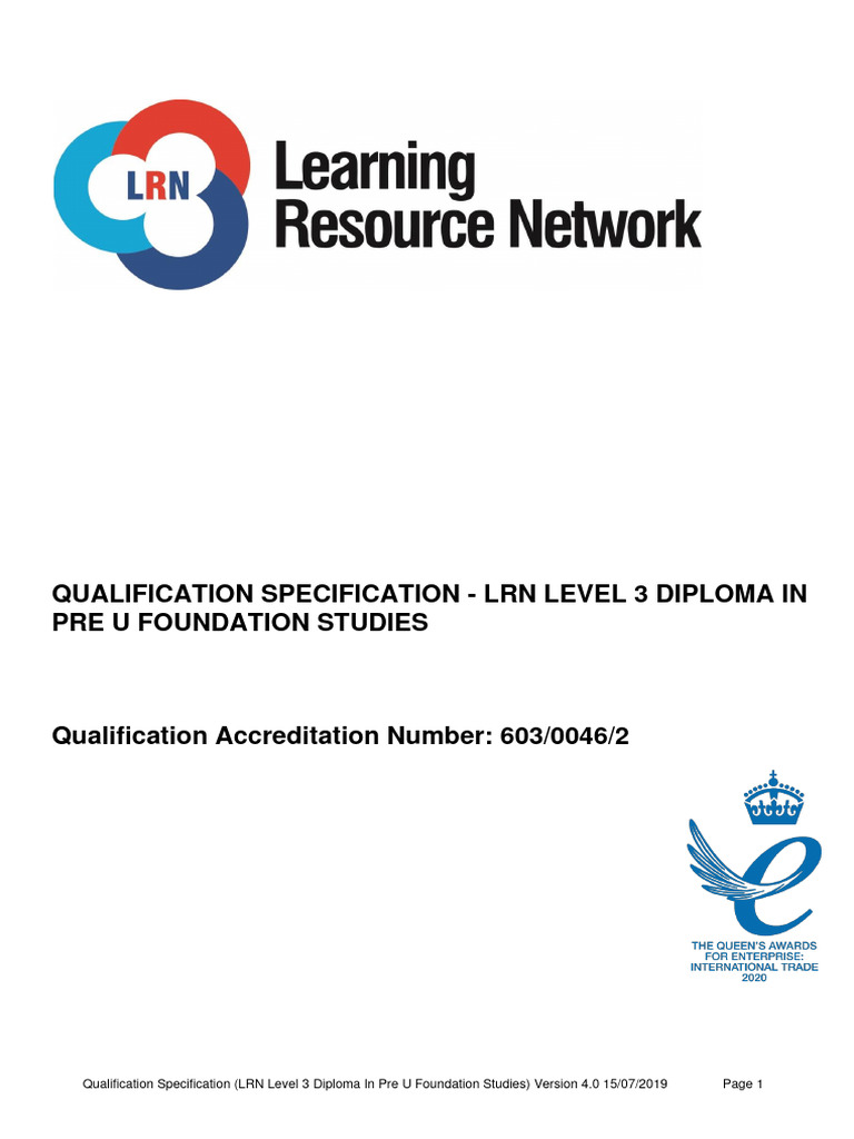 Qualification Specification - LRN Level 3 Diploma in Pre U Foundation Studies | PDF | Chemistry ...