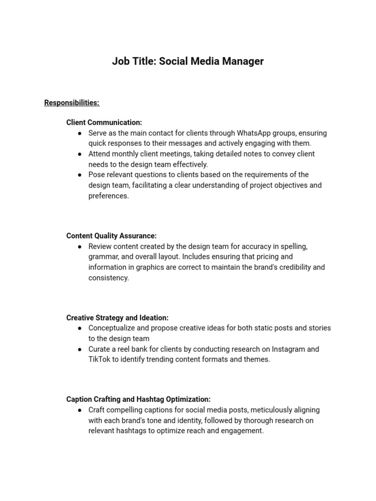 Social Media Manager Job Descriptions | PDF | Social Media | Popular ...