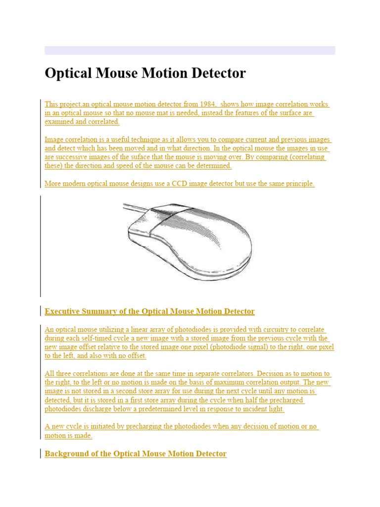 Optical Mouse Motion Detector | PDF | Sensor | Electronic Circuits