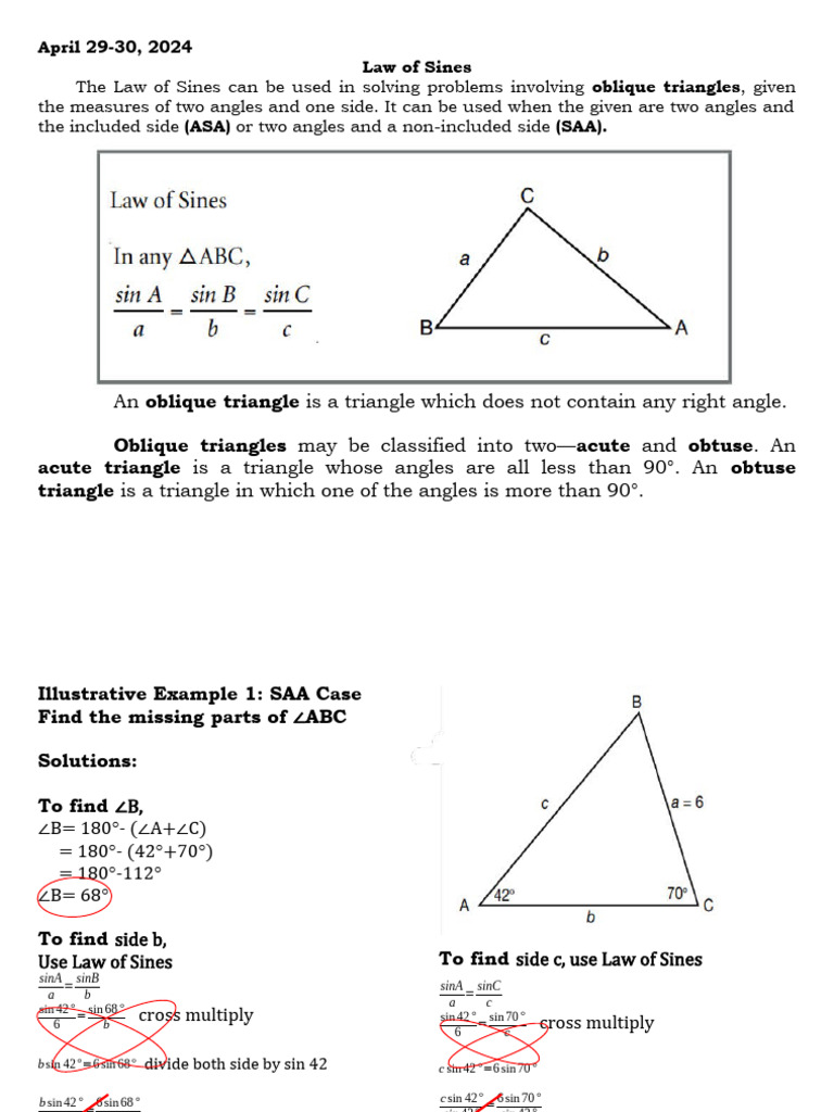 Law of Sine LESSON | PDF | Triangle | Trigonometric Functions
