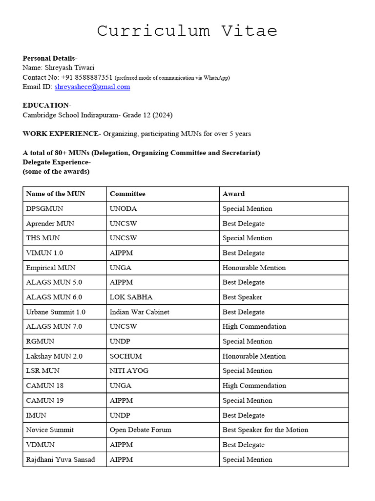 CV Mun | PDF | International Relations | Meetings