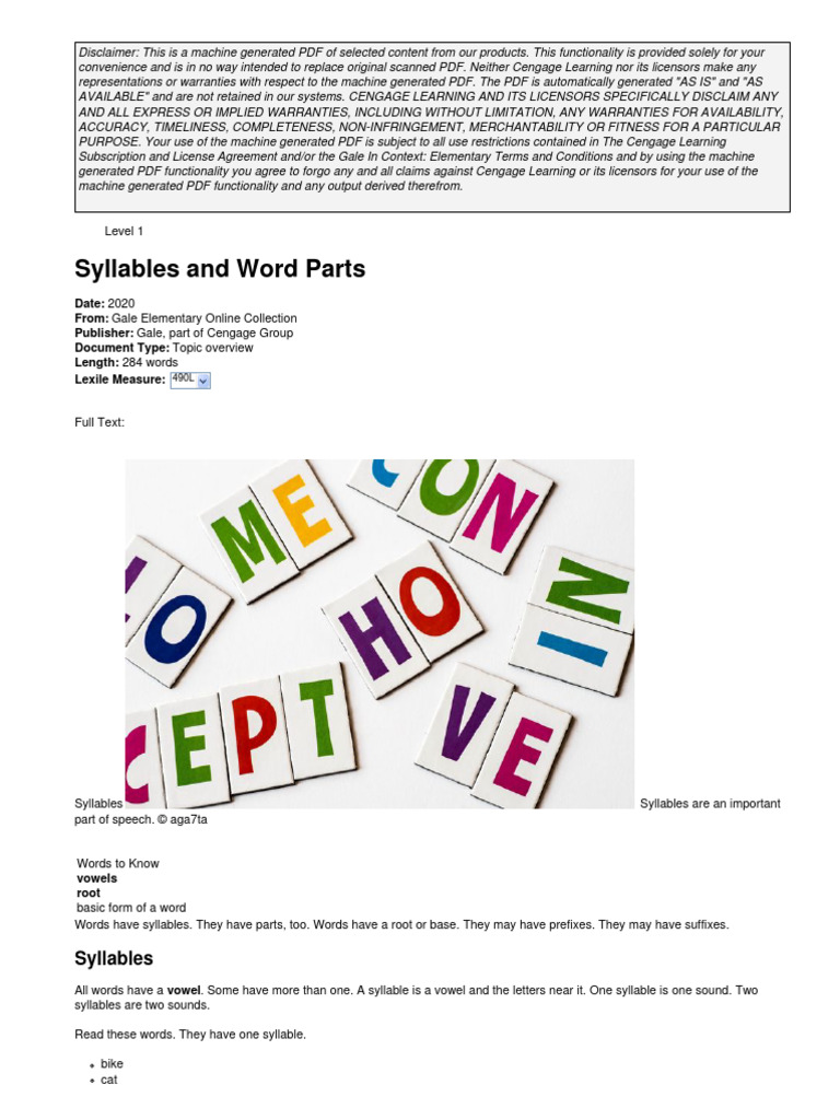 Syllables and Word Parts | PDF | Word | Syllable