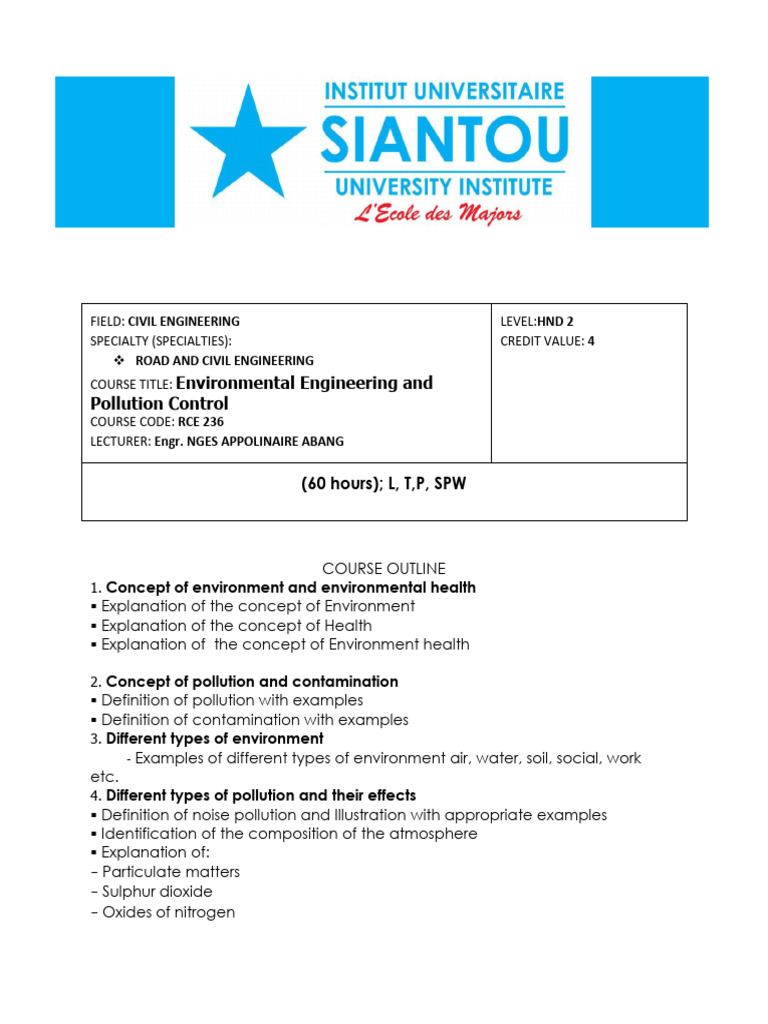 Environmental Engineering Course Guide | PDF | Pollution | Waste Management