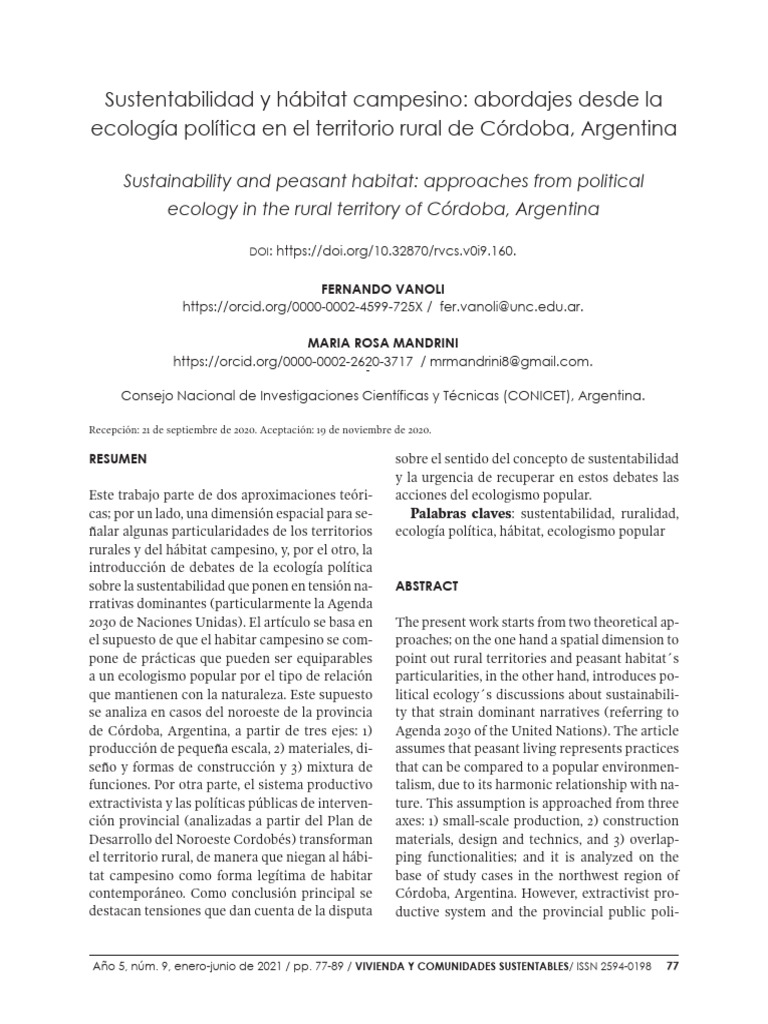 Sustentabilidad y Hábitat Campesino - Vanoli y Mandrini | PDF | Sustentabilidad | Desarrollo ...