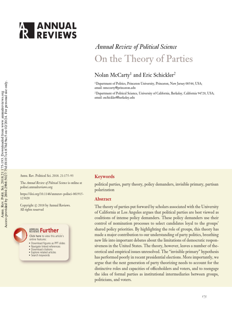 4.2 Mccarty Schickler 2016 On The Theory of Parties | PDF | Political ...