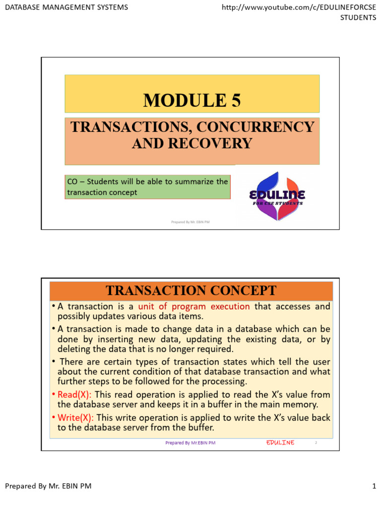 Transactions, Concurrency and Recovery: Transaction Concept | PDF | Database Transaction ...
